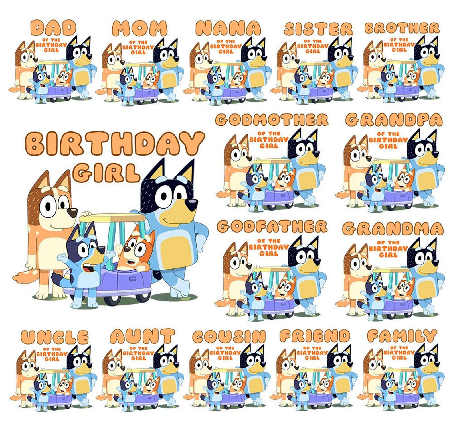 Printable Bluey girl birthday family bundle png png girl | Etsy