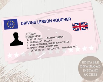 Driving Lesson Voucher Download - Etsy UK