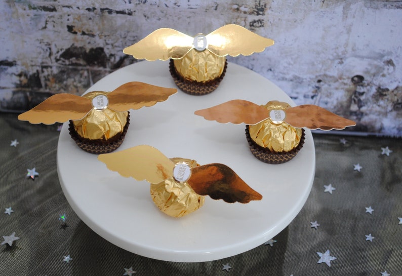 Ferrero Rocher Chocolate Wing Tags - Golden Snitch Wings Cupcake Decor ...