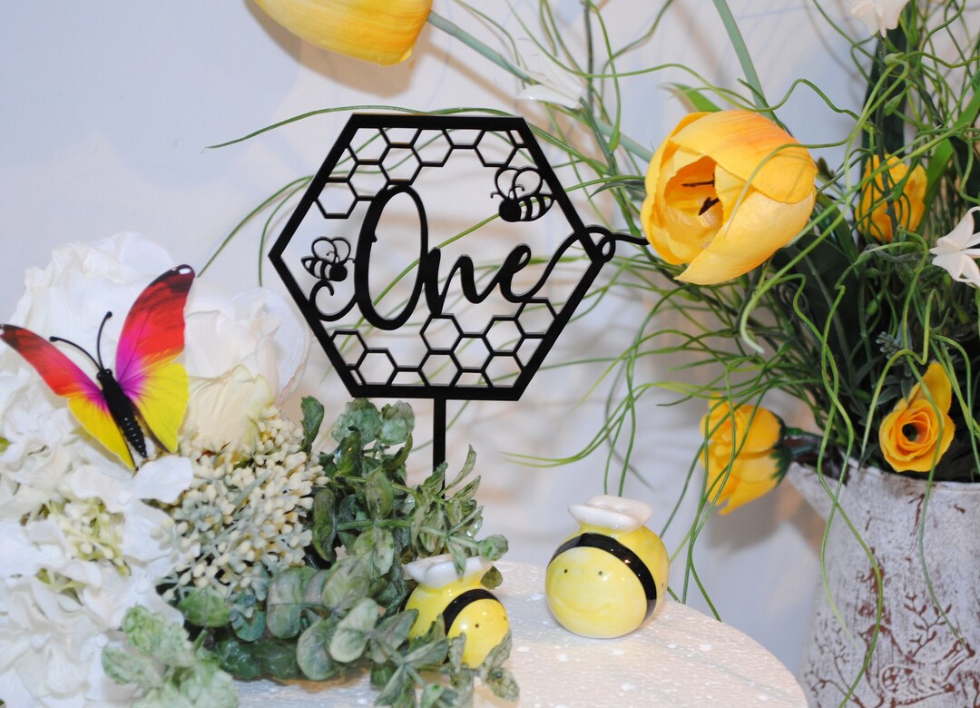 Acrylic Bumble Bee one Cake Topper, Honeycomb, Fun to Bee One, Sweet as ...
