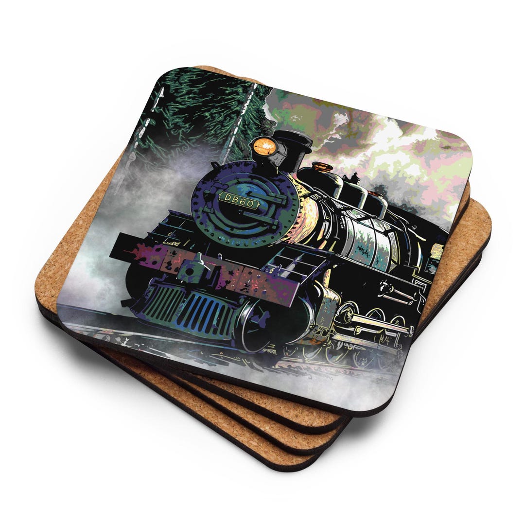 Steam Engine Train Coaster Set of Four With Original Artwork - Etsy