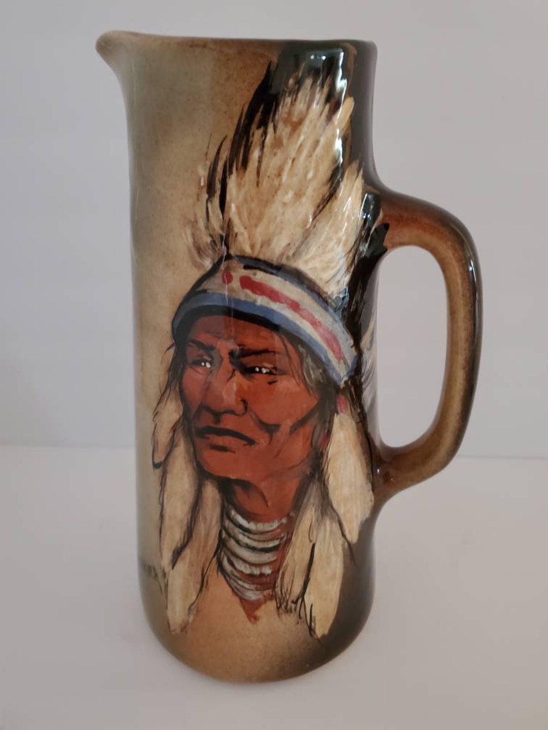 Rick Wisecarver Pottery Pitcher: Native American Portrait, Southwestern ...