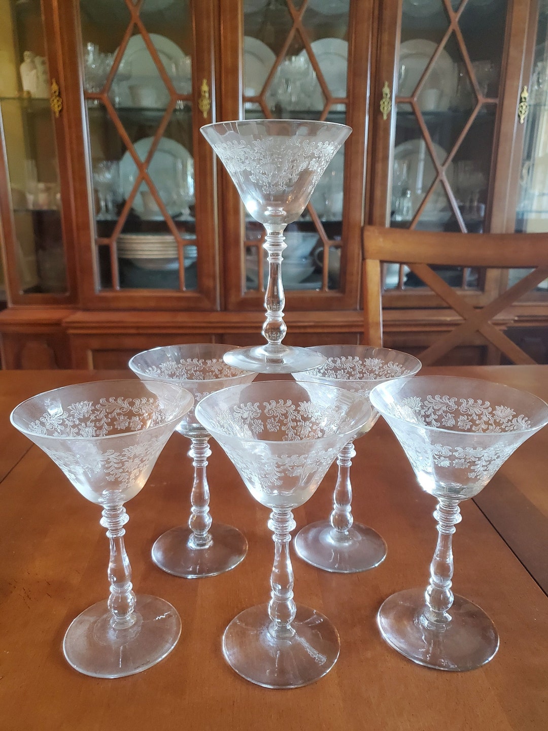 6 Crystal Wine Glasses Goblets Bryce Etched fern Leaf - Etsy