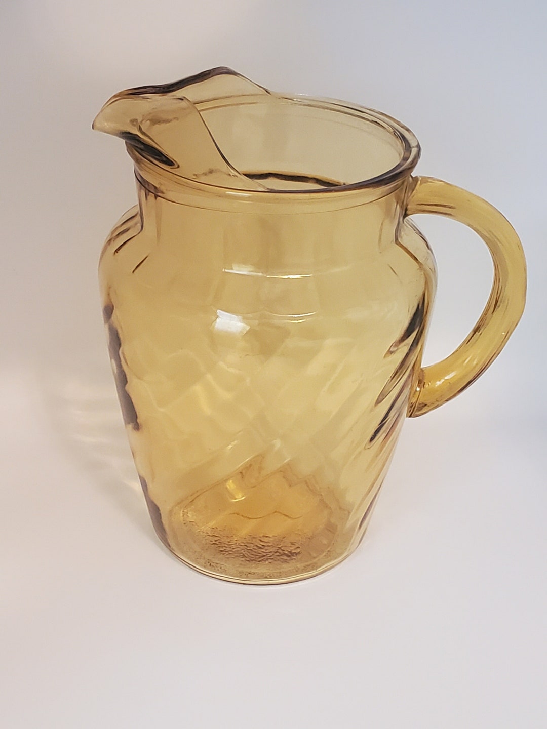 Anchor Hocking Swirled Glass Amber Yellow Water Pitcher Vintage Retro ...