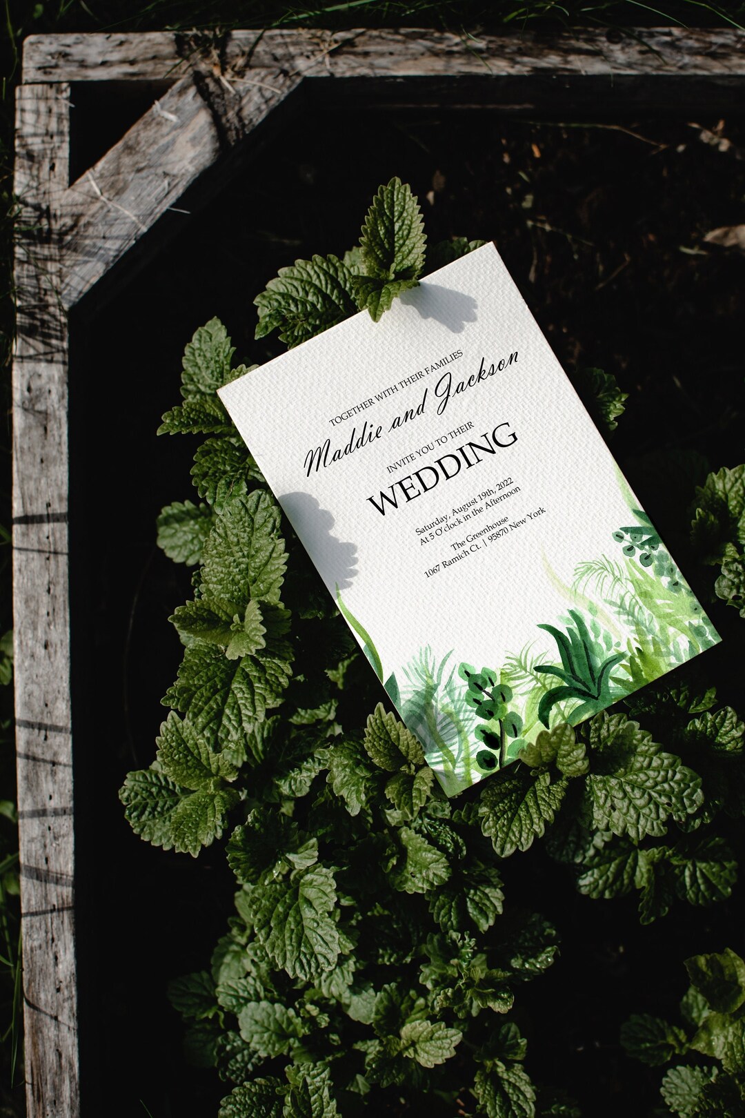 Greenery Wedding Invitation Printable / Photoshop & Canva Editable ...