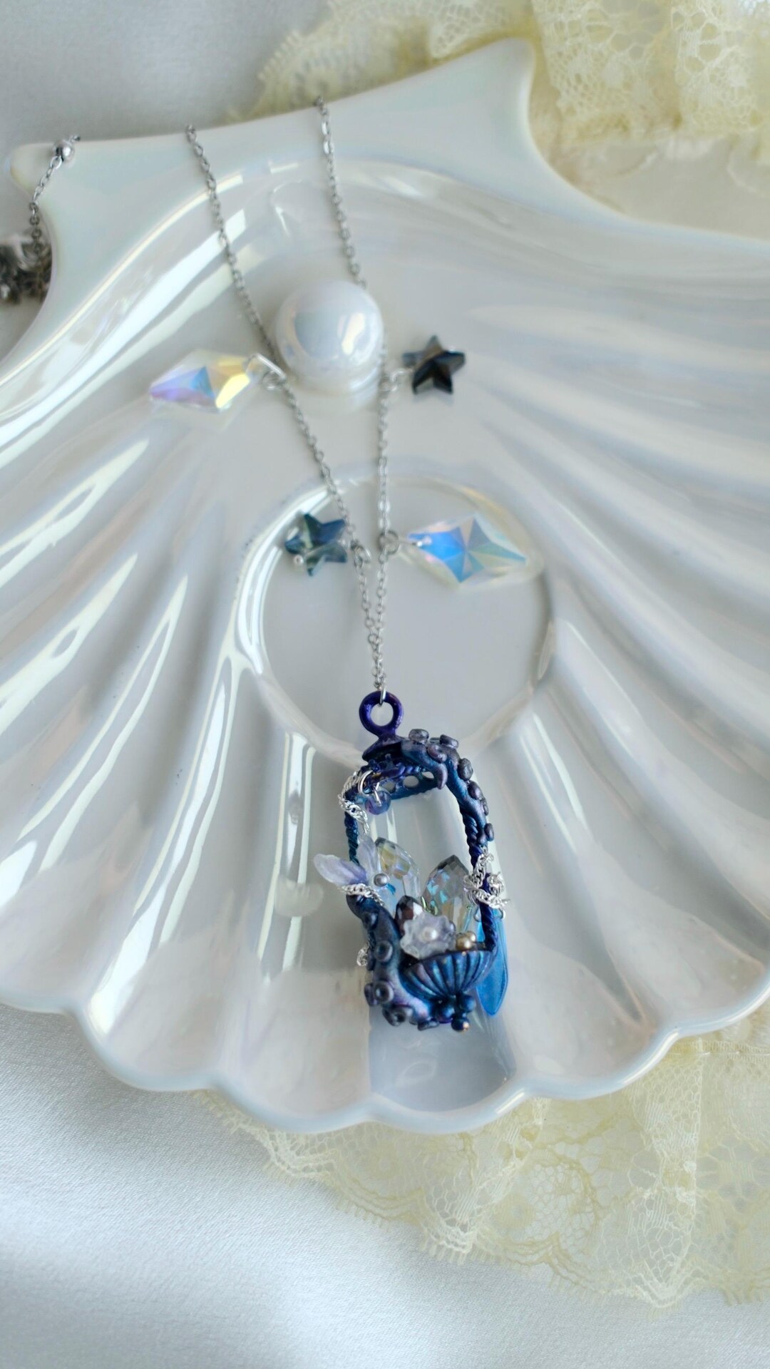 Deep Sea Crystal Necklace | Handmade Polymer Clay Pendant - Etsy