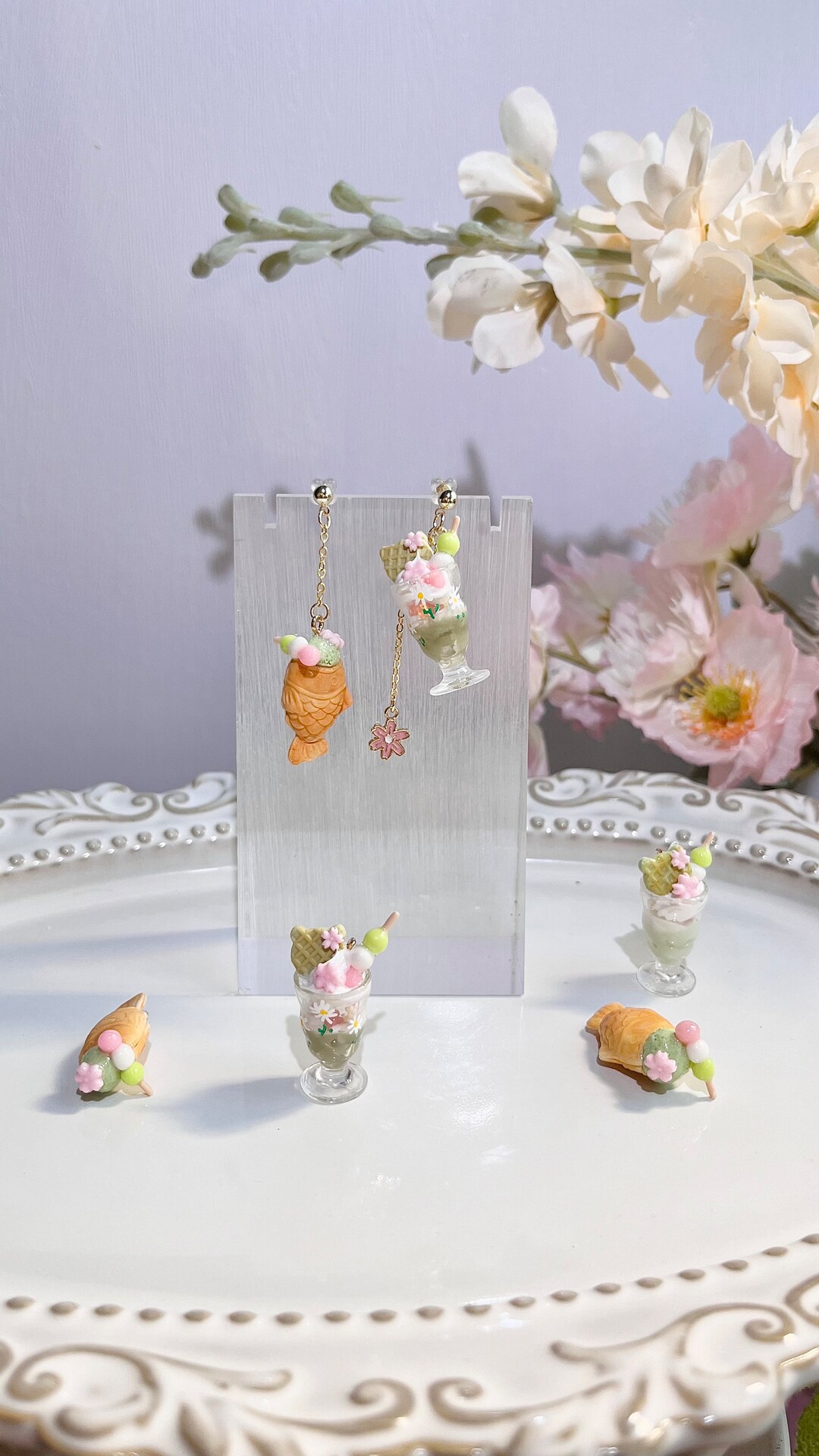 Taiyaki & Parfait | Mr. Teddy Kissaten Cafe| Handmade Earrings, Kawaii ...