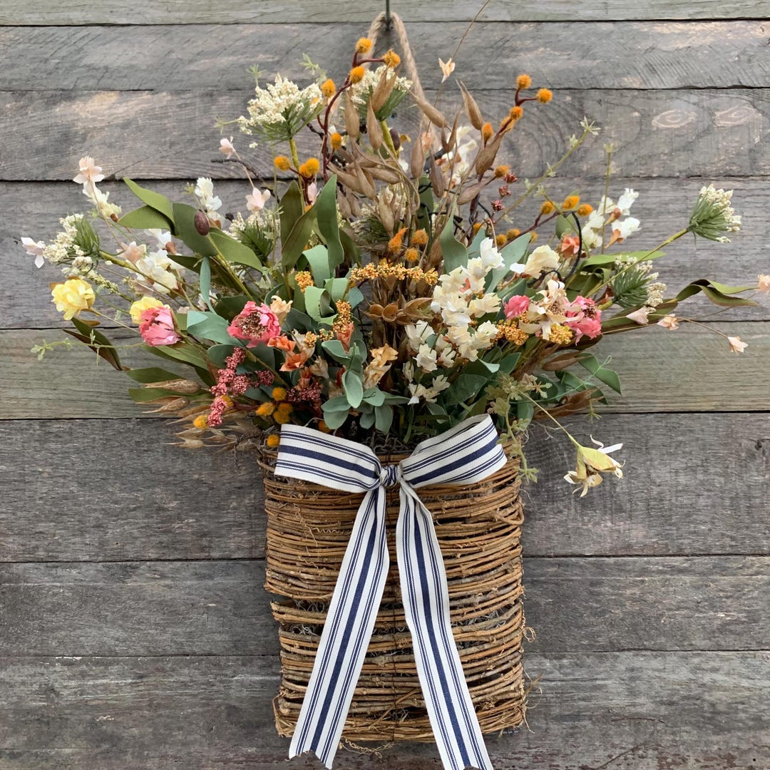 Fall Wildflower Basket for Front Door, Fall Wreath, Fall Door Decor ...