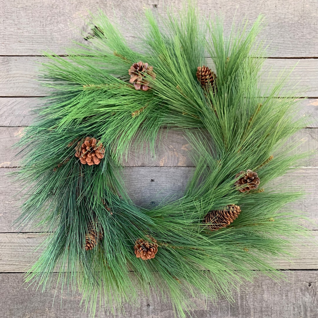 Winter Pine Wreath, Long Needle Pine Wreath for Front Door, Winter ...
