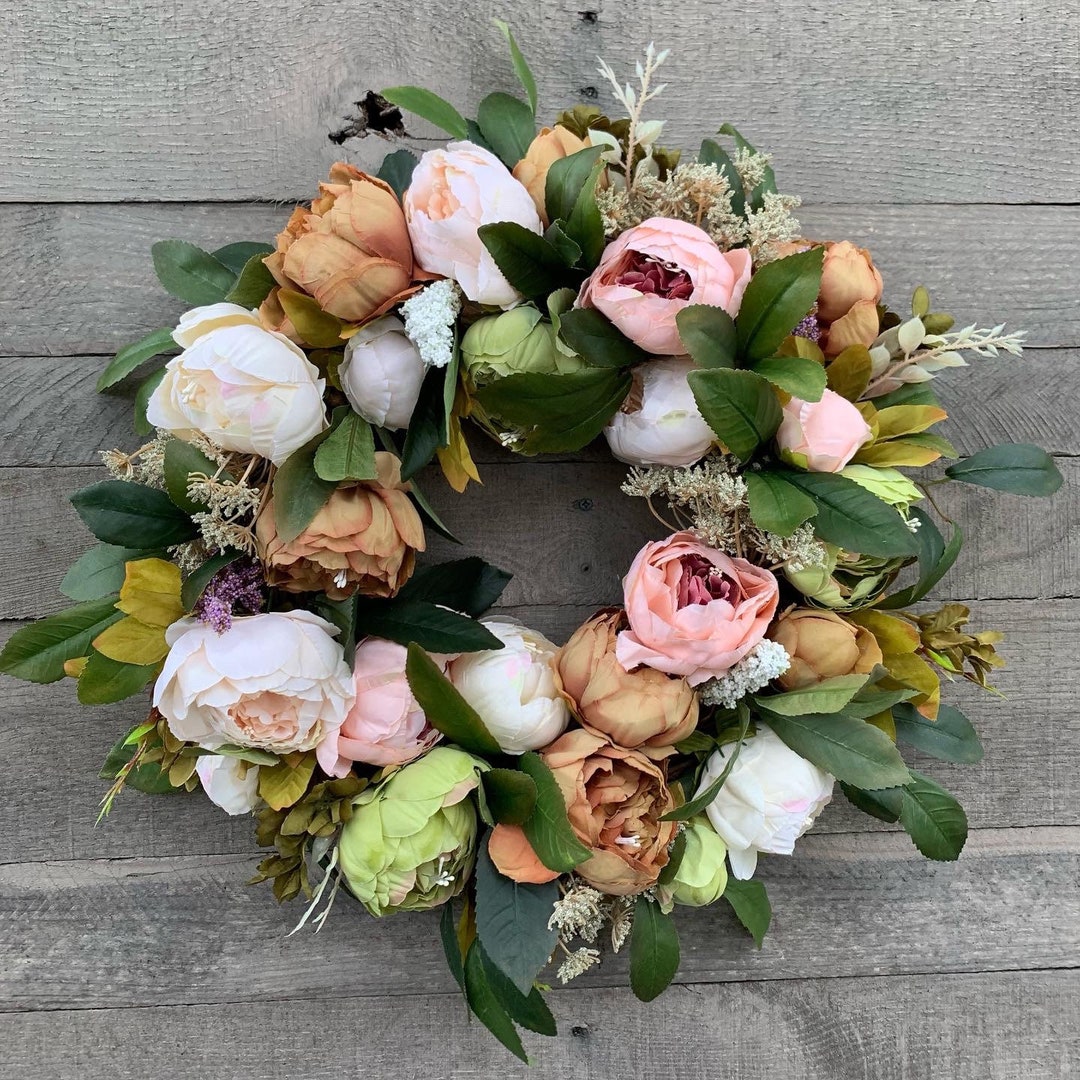 Fall Peony Wreath for Front Door, Fall Peonies Wreath for Front Door ...