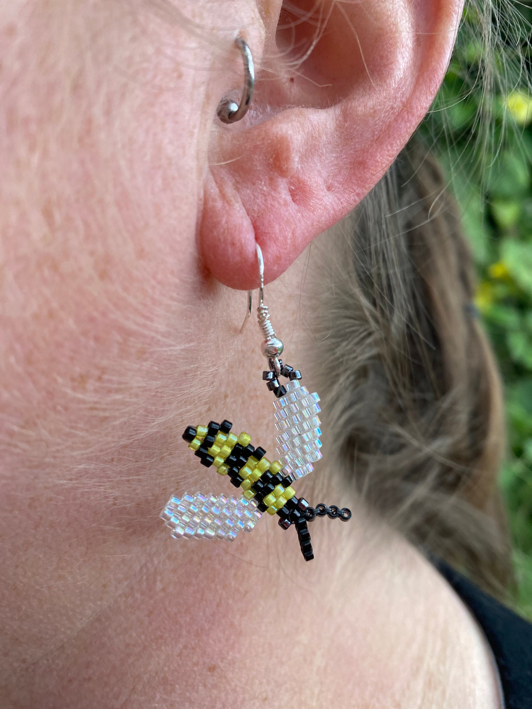 Honey Bee Miyuki Beaded Dangle Earrings, Hand Woven - Etsy