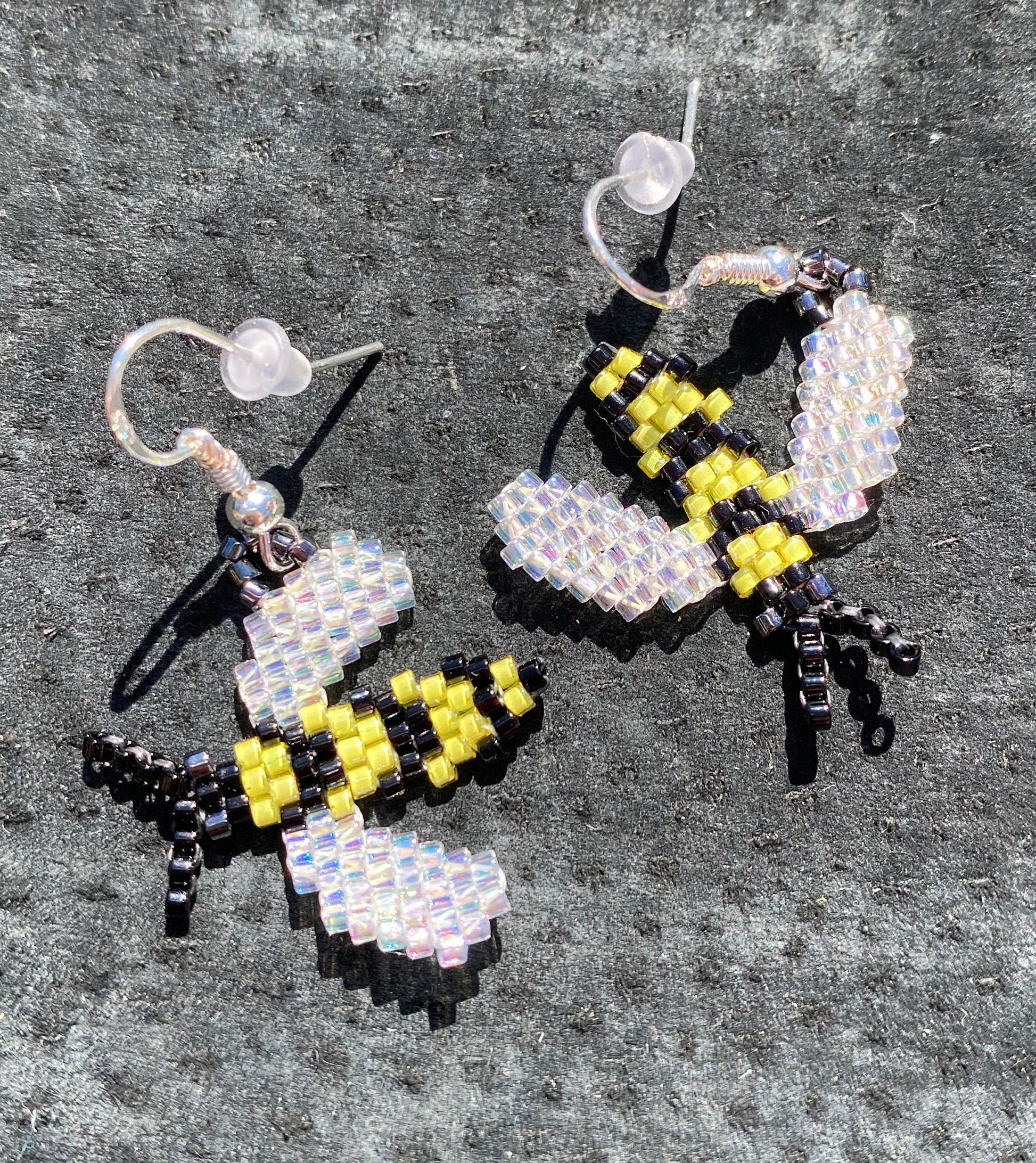 Honey Bee Miyuki Beaded Dangle Earrings, Hand Woven - Etsy
