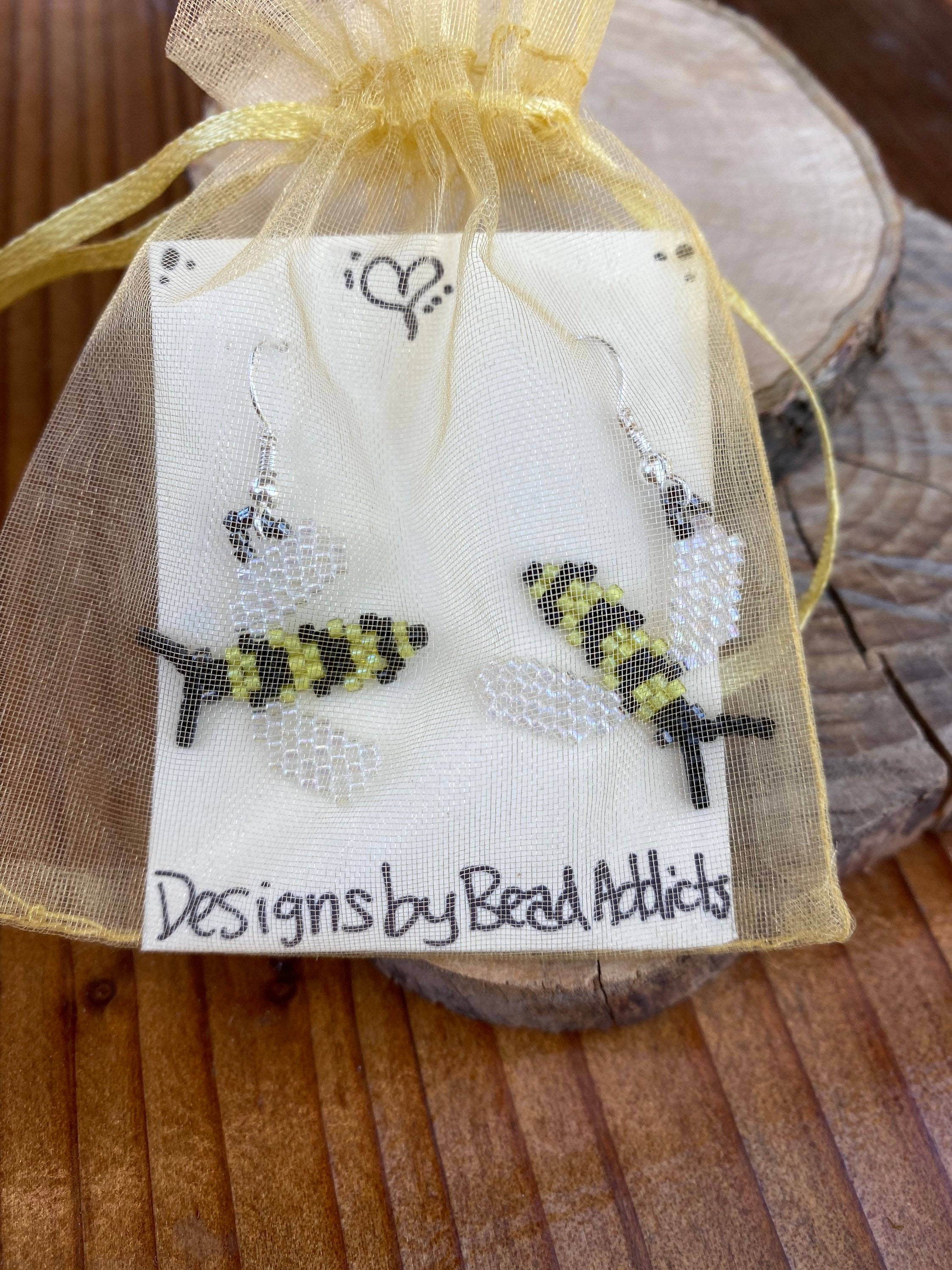 Honey Bee Miyuki Beaded Dangle Earrings, Hand Woven - Etsy