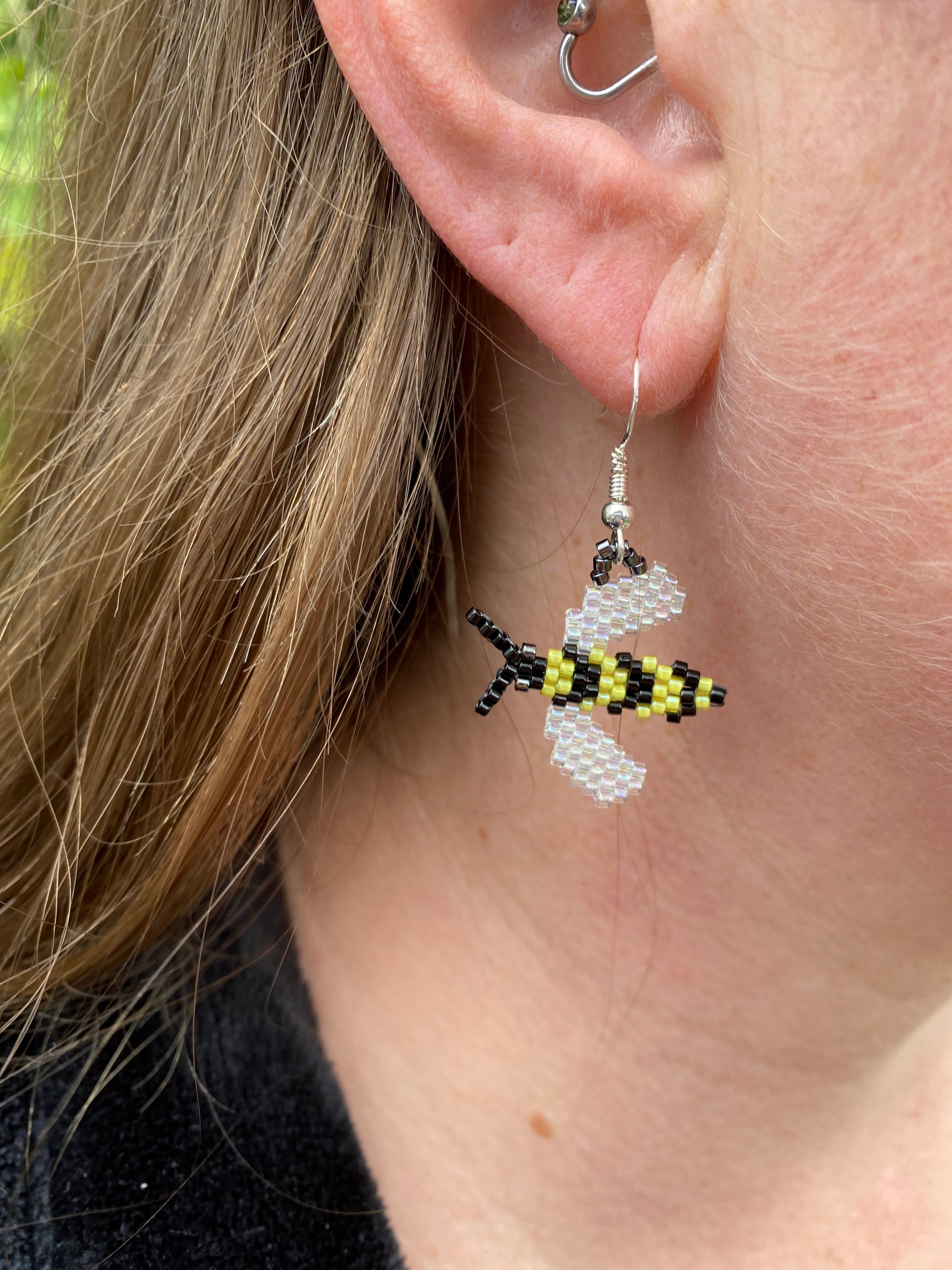 Honey Bee Miyuki Beaded Dangle Earrings, Hand Woven - Etsy