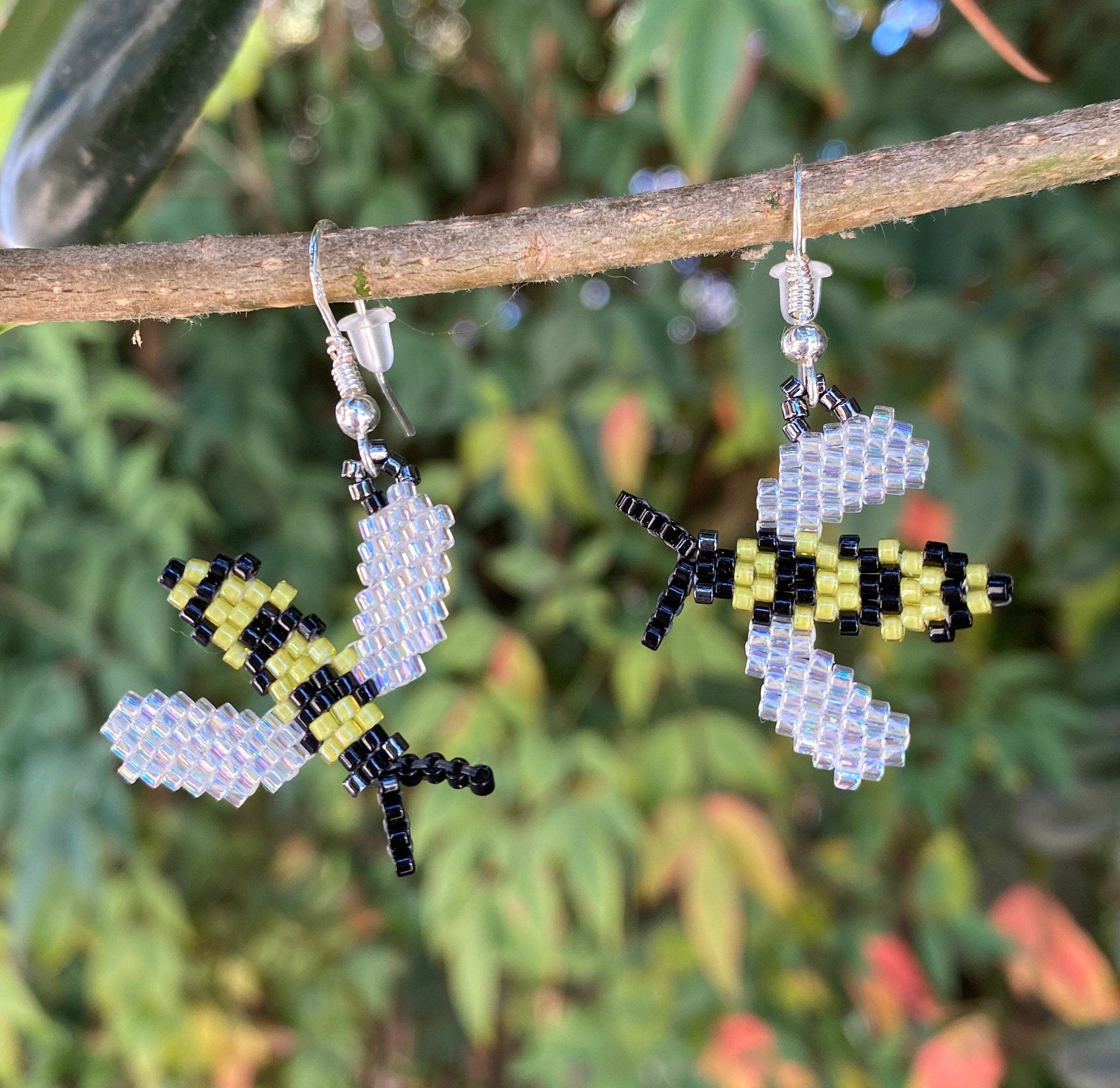 Honey Bee Miyuki Beaded Dangle Earrings, Hand Woven - Etsy