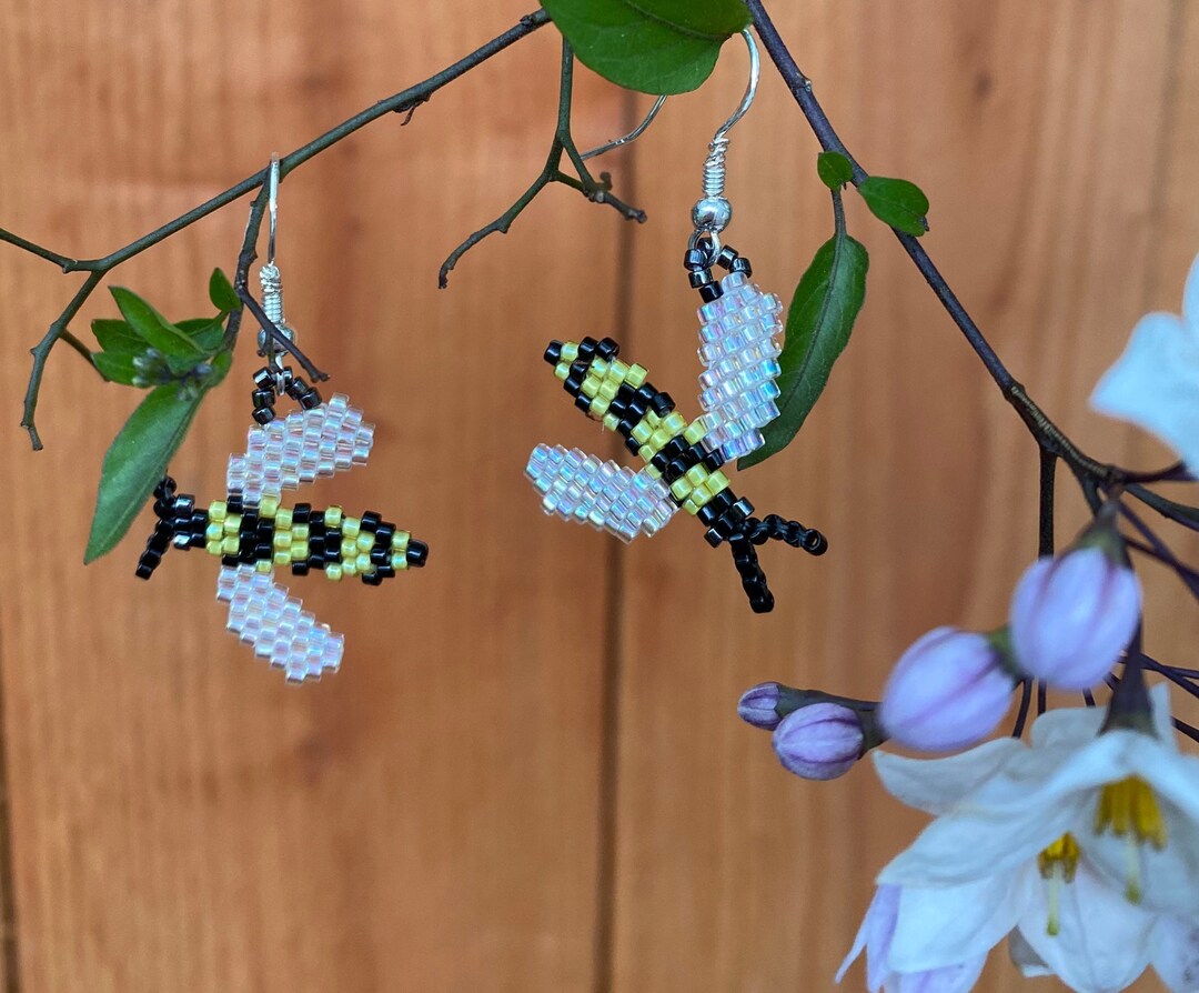 Honey Bee Miyuki Beaded Dangle Earrings, Hand Woven - Etsy