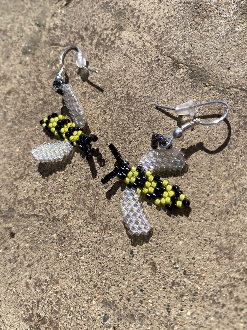 Honey Bee Miyuki Beaded Dangle Earrings, Hand Woven - Etsy