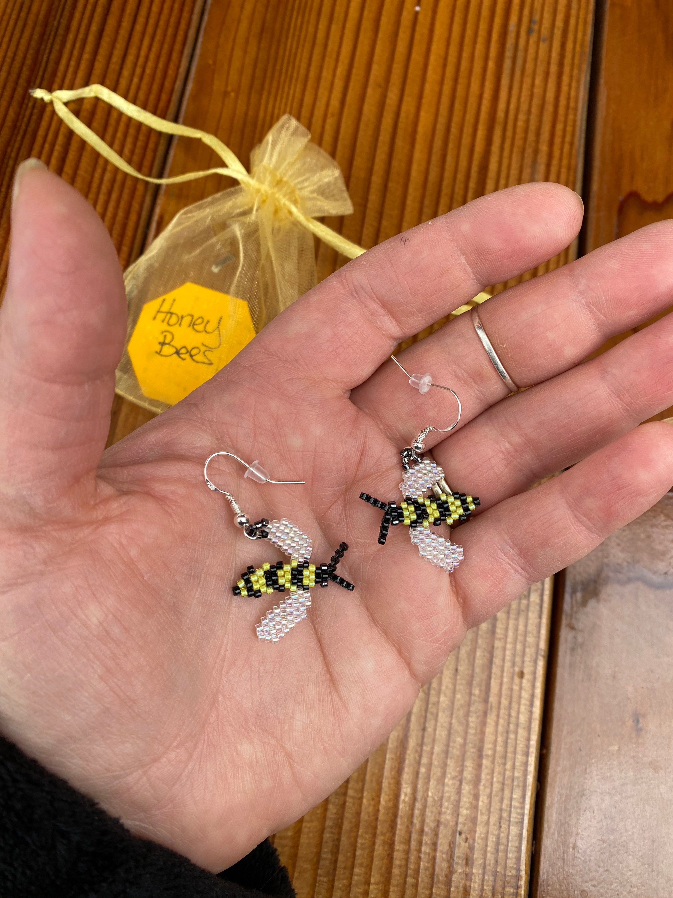 Honey Bee Miyuki Beaded Dangle Earrings, Hand Woven - Etsy