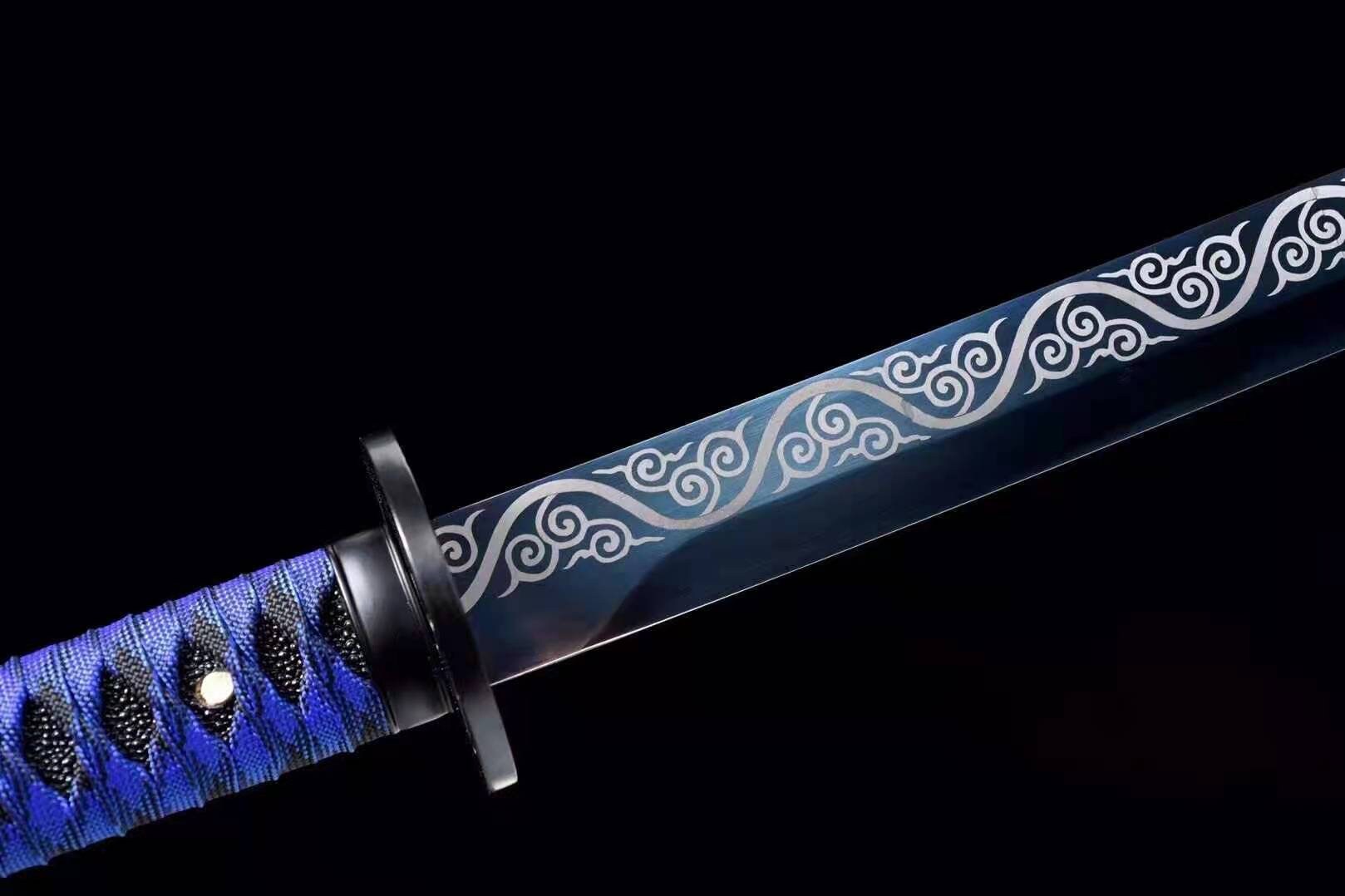 Blue samurai sword handmade blue blade high carbon steel real | Etsy