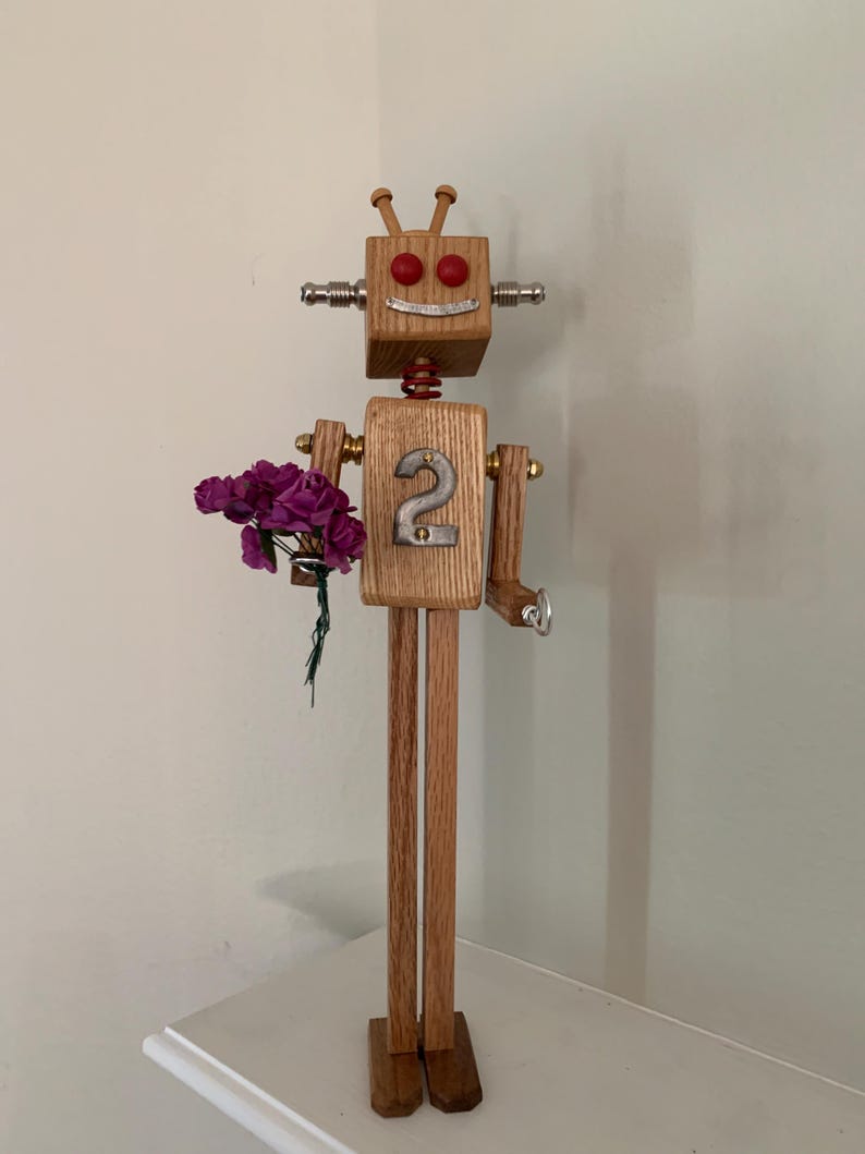 Hand Rubbed Wooden Robot Sculpture: Adjustable Arms, Desk Decor (15 ...