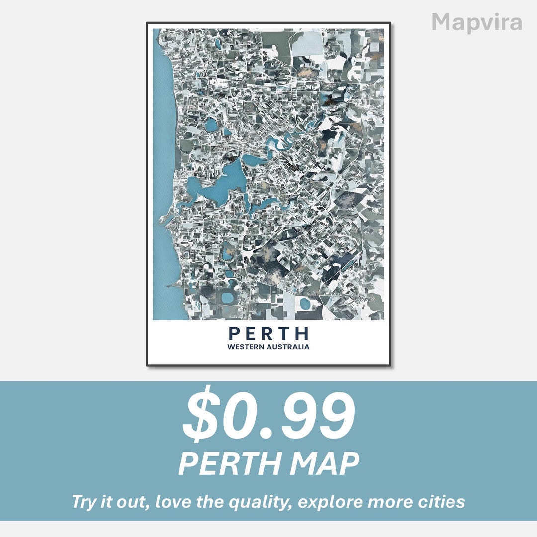 Perth WA Watercolor Map Print: Vintage City Art (digital Download ...