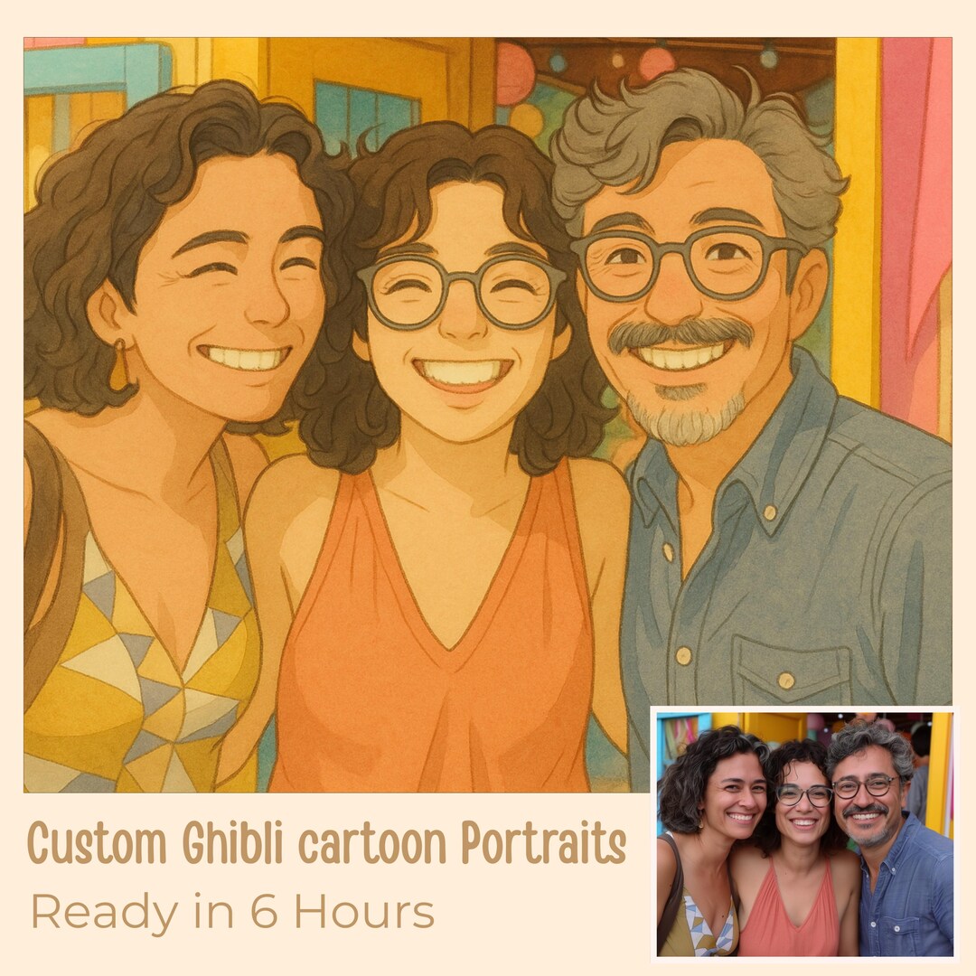 Custom Ghibli Style Family Portrait Digital Illustration Personalized ...