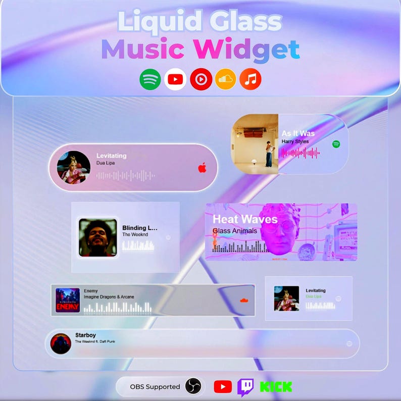 Premium Liquid Glass OBS Music Widget | Frosted Glasslocal Stream ...