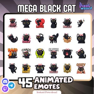 45 Animated Black Cat Emotes Bundle – Twitch, Discord, Youtube Streamer ...