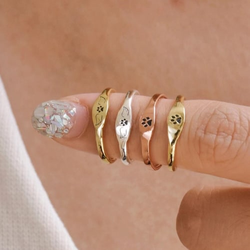 Sterling Silver Paw Print Heart Ring - Etsy