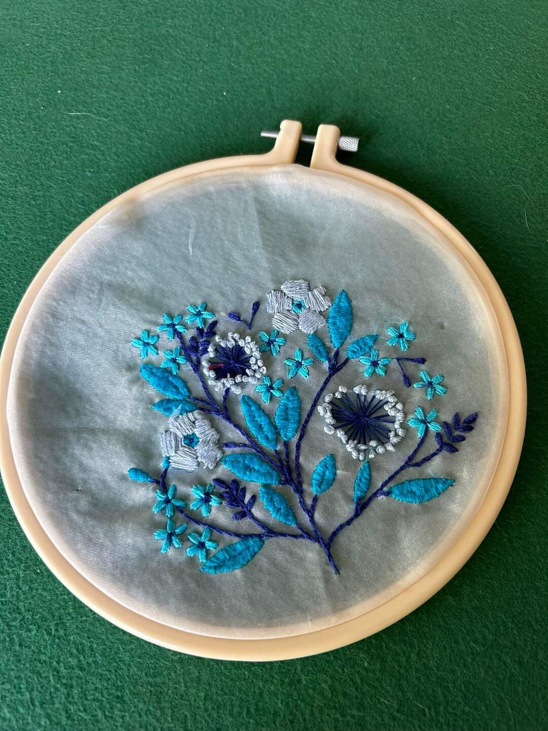 Hand Embroidered Blue Flower Bouquet - Etsy