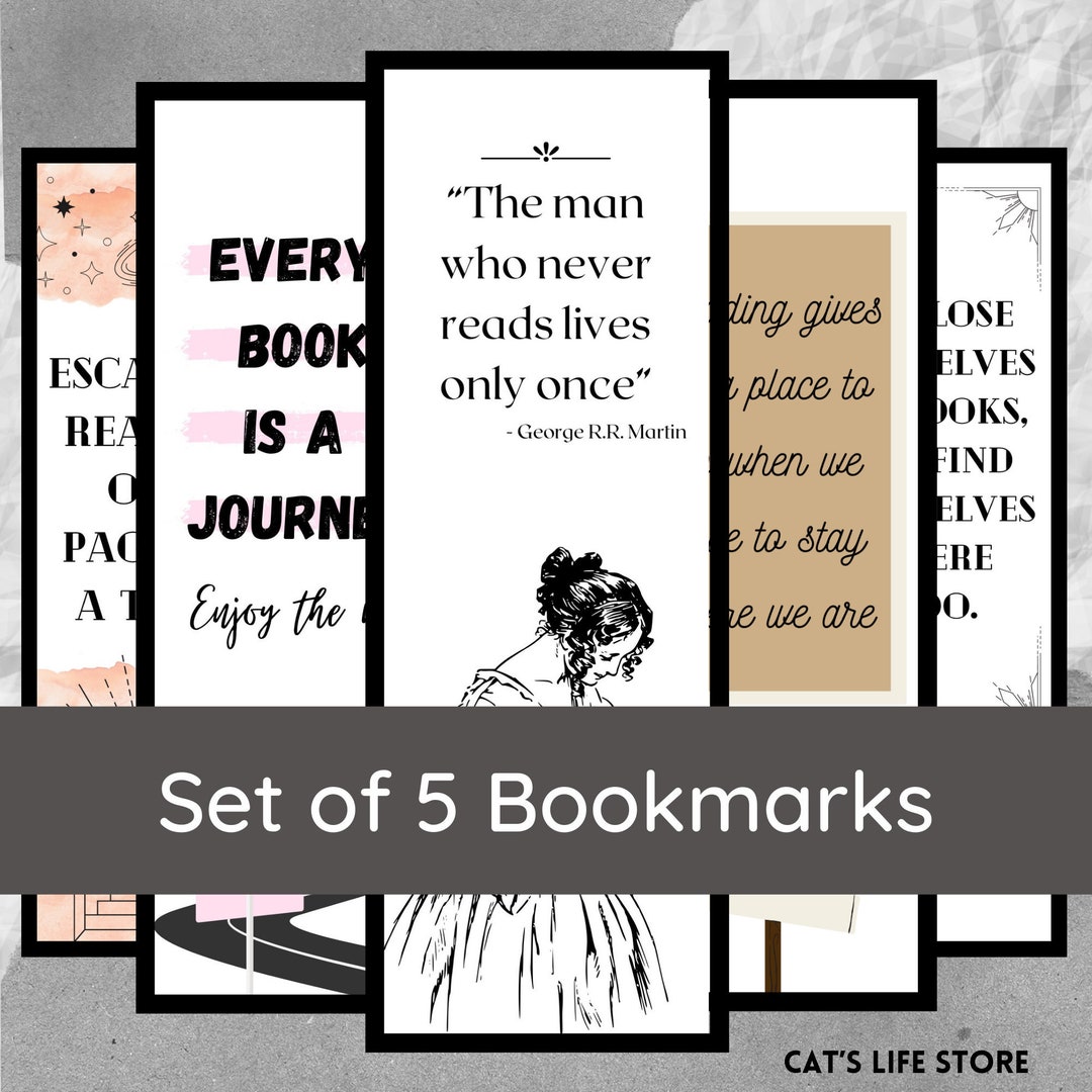 Set of 5 Bookmarks | Digital Bookmarks | Instant Download | PDF - Etsy