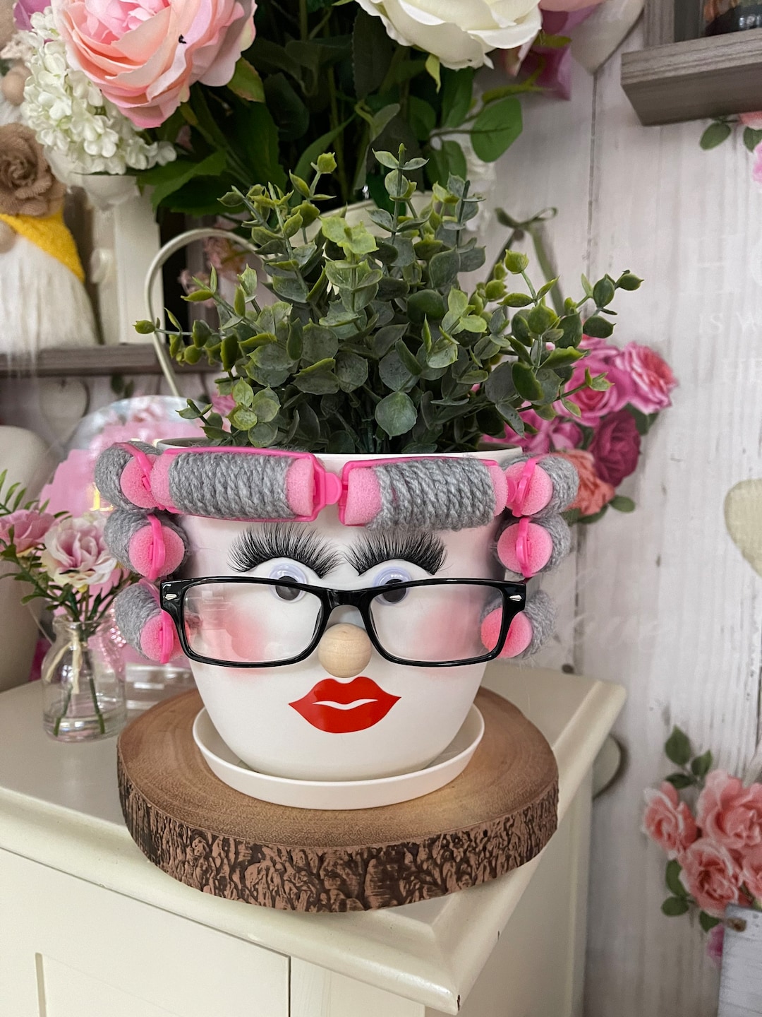 Handmade Lady Head Plant Pot: Quirky Grandma With Rollers - Etsy