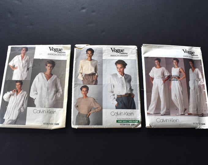 Lot of 3 1980s Vogue Calvin Klein Patterns s 1509, 2397, & 1508 Blouses ...
