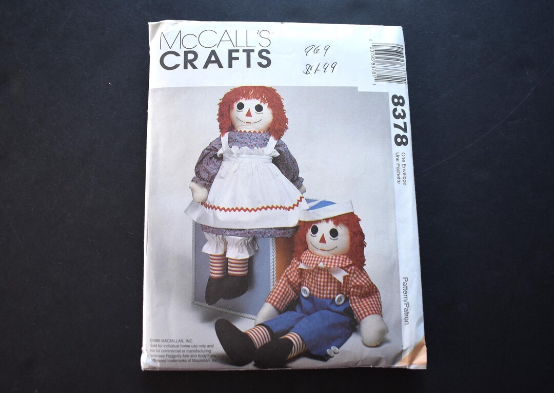 Mccall's Crafts 8378 Sewing Pattern - Raggedy Ann and Andy Dolls (36 ...