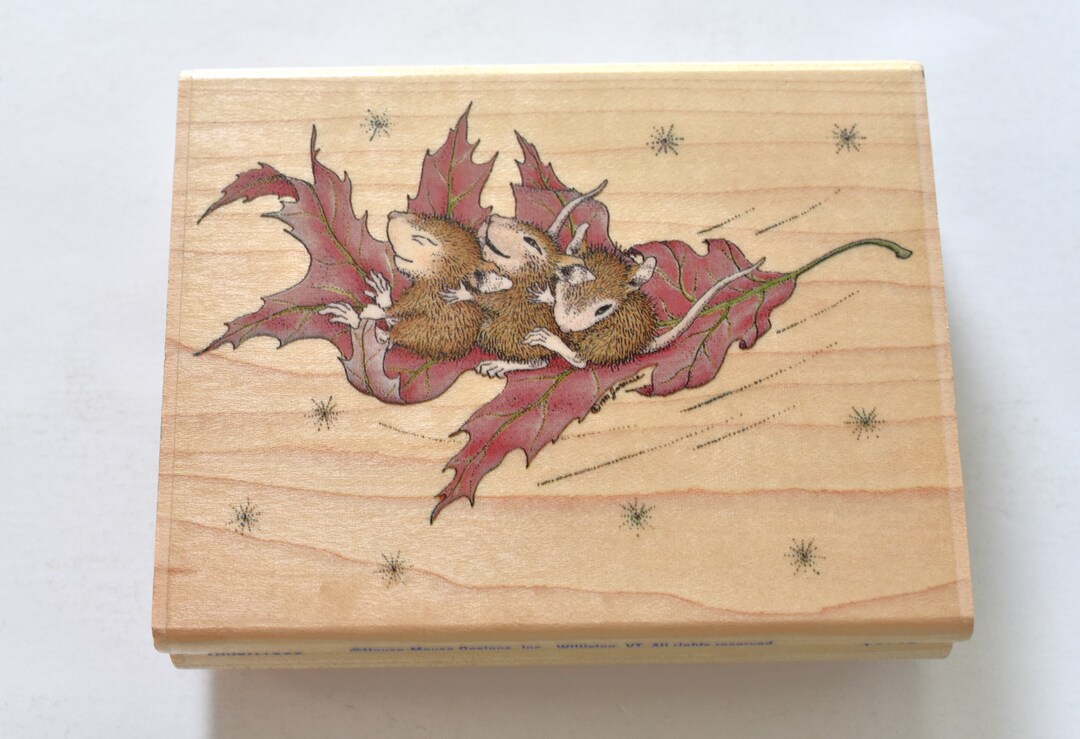 Stampabilities House Mouse Rubber Stamp Floating on a Leaf 2003 ...