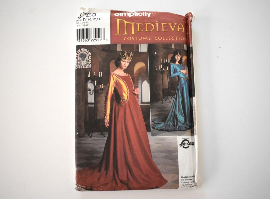 Simplicity 8725 Sewing Pattern Medieval Costumes Women's Sizes 10, 12 ...