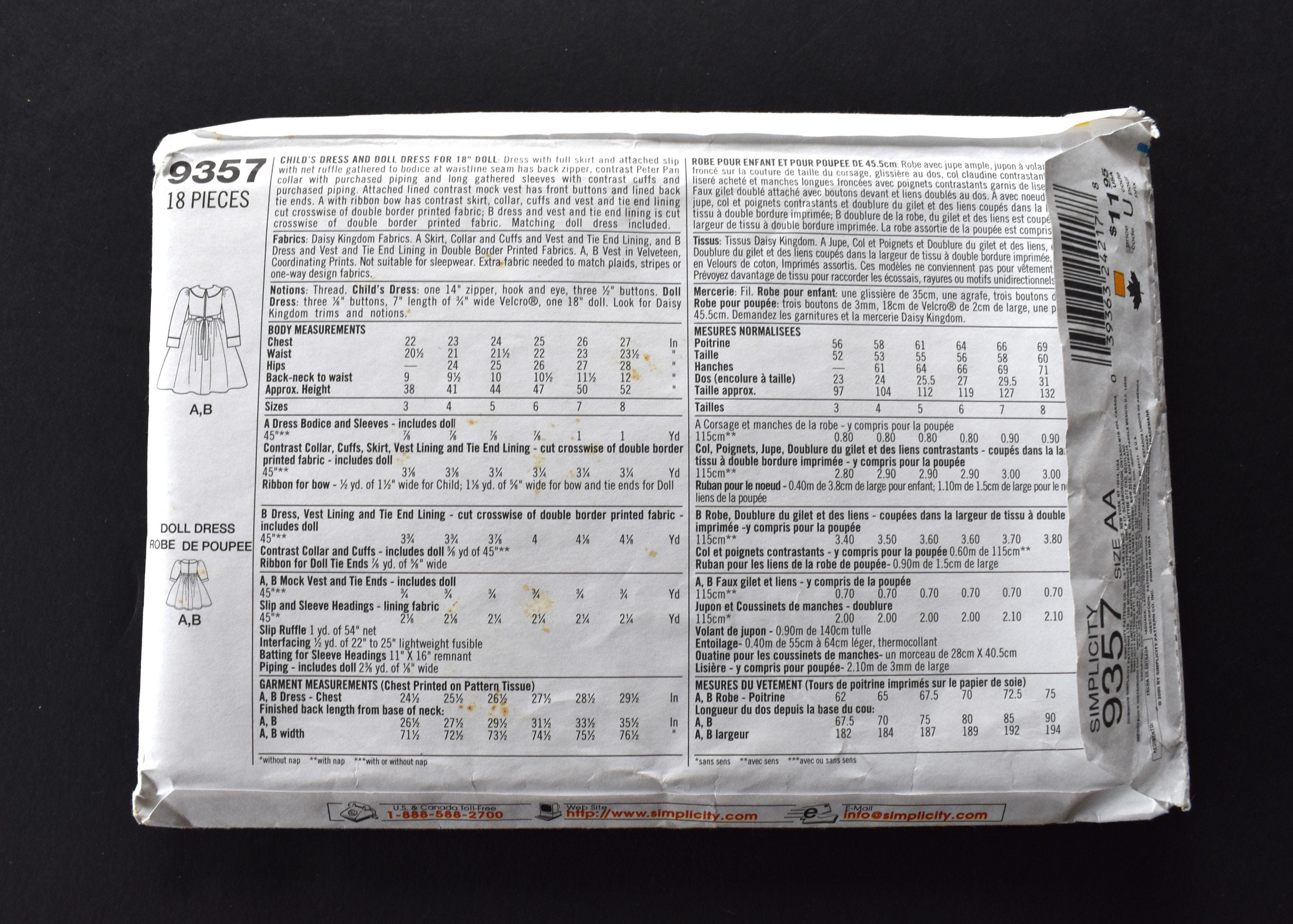 Lot of 2 Simplicity Daisy Kingdom Patterns Girls Dresses and Doll ...