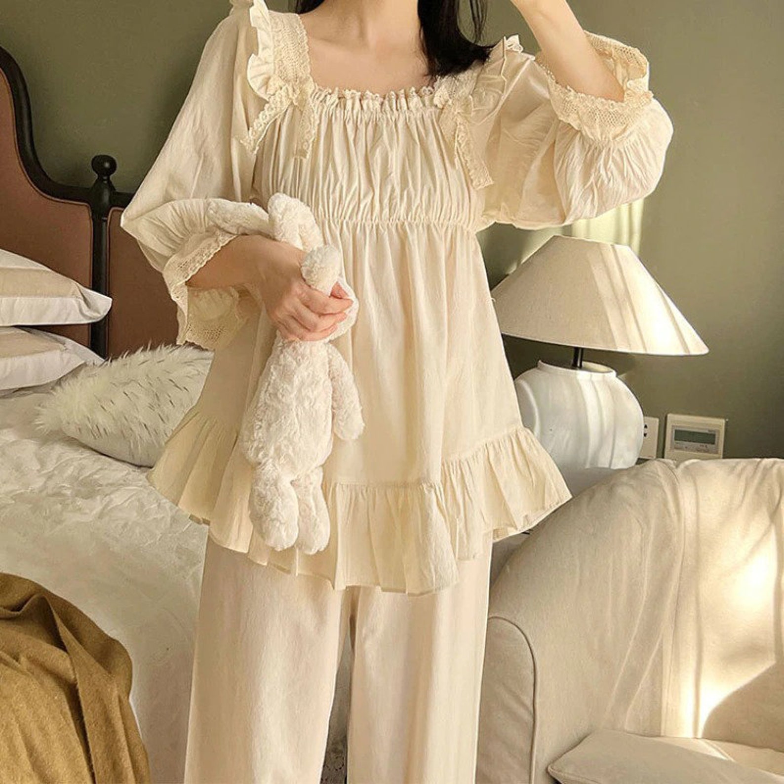Cotton Victorian Pajamas Women Vintage Pajama Set Long Lace - Etsy