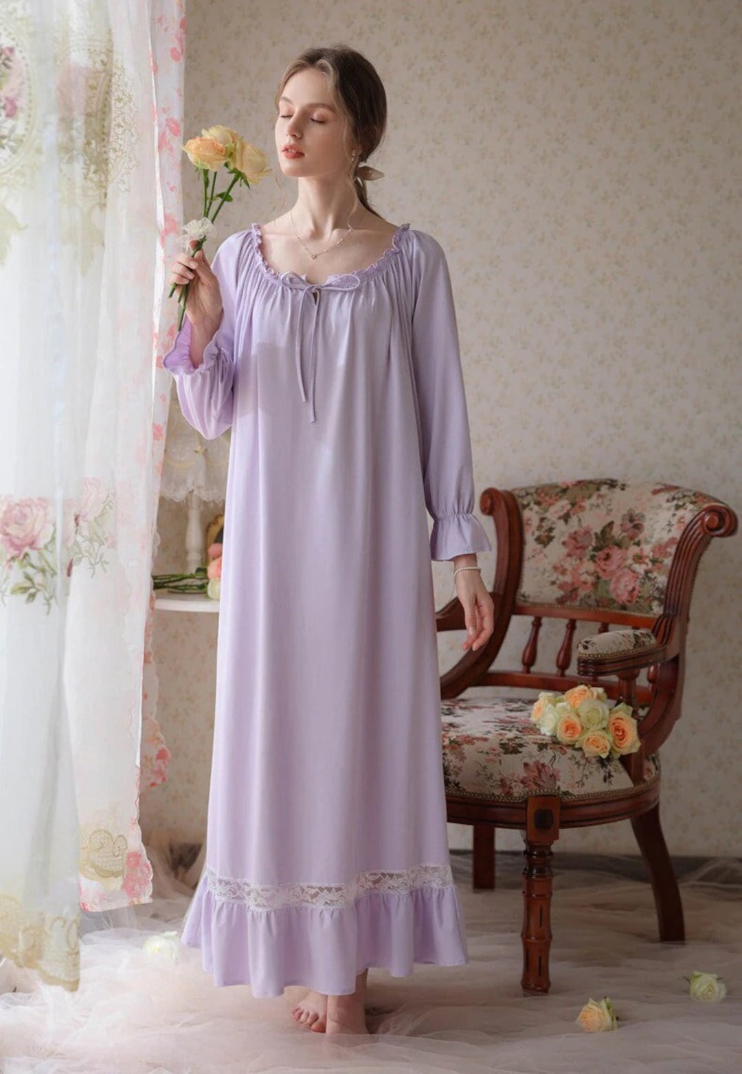 Cotton Long Nightgown Victorian Nightgown Women Lace Vintage Etsy