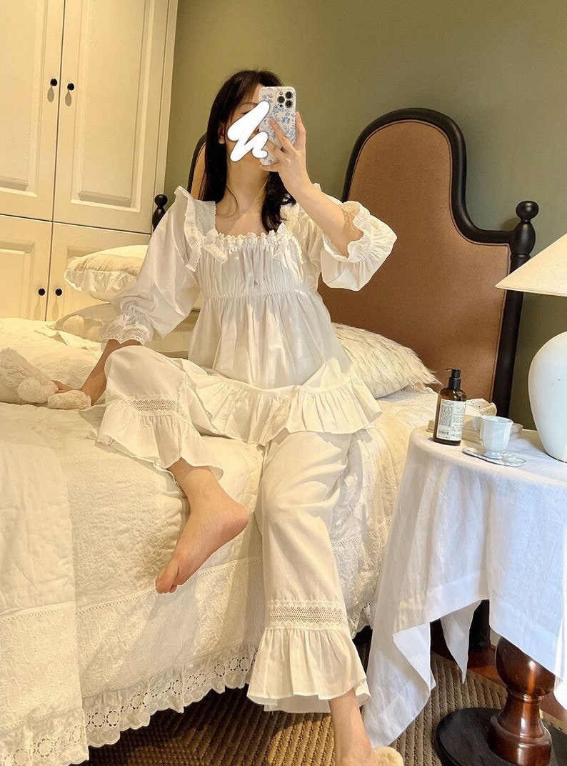 Coton vintage Pyjamas Femmes Printemps Automne Victorien - Etsy France