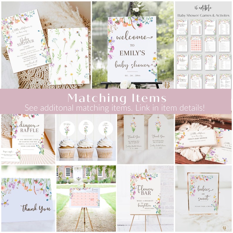 Wildflower Baby Shower Sign Bundle, Printable Baby Shower Sign ...