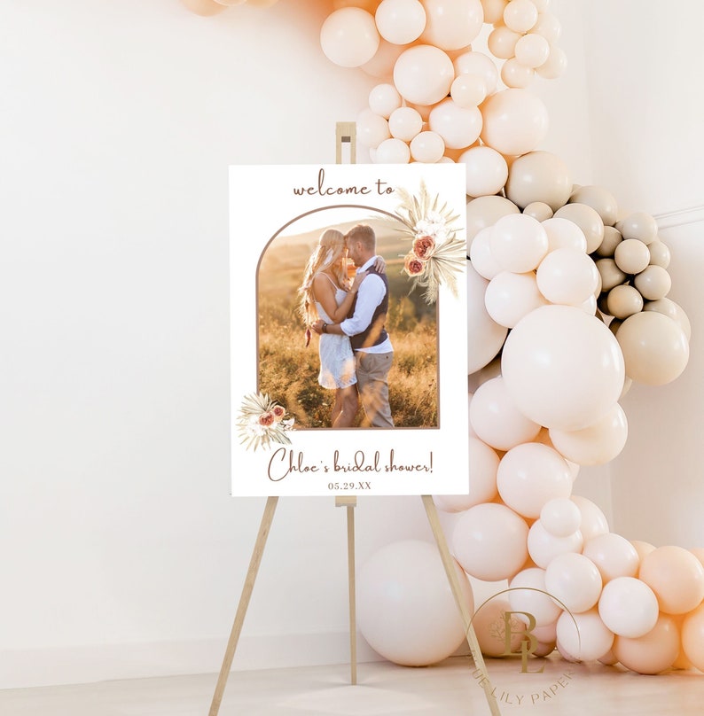 Boho Terracotta Bridal Shower Photo Welcome Sign Template, Pampas Grass ...