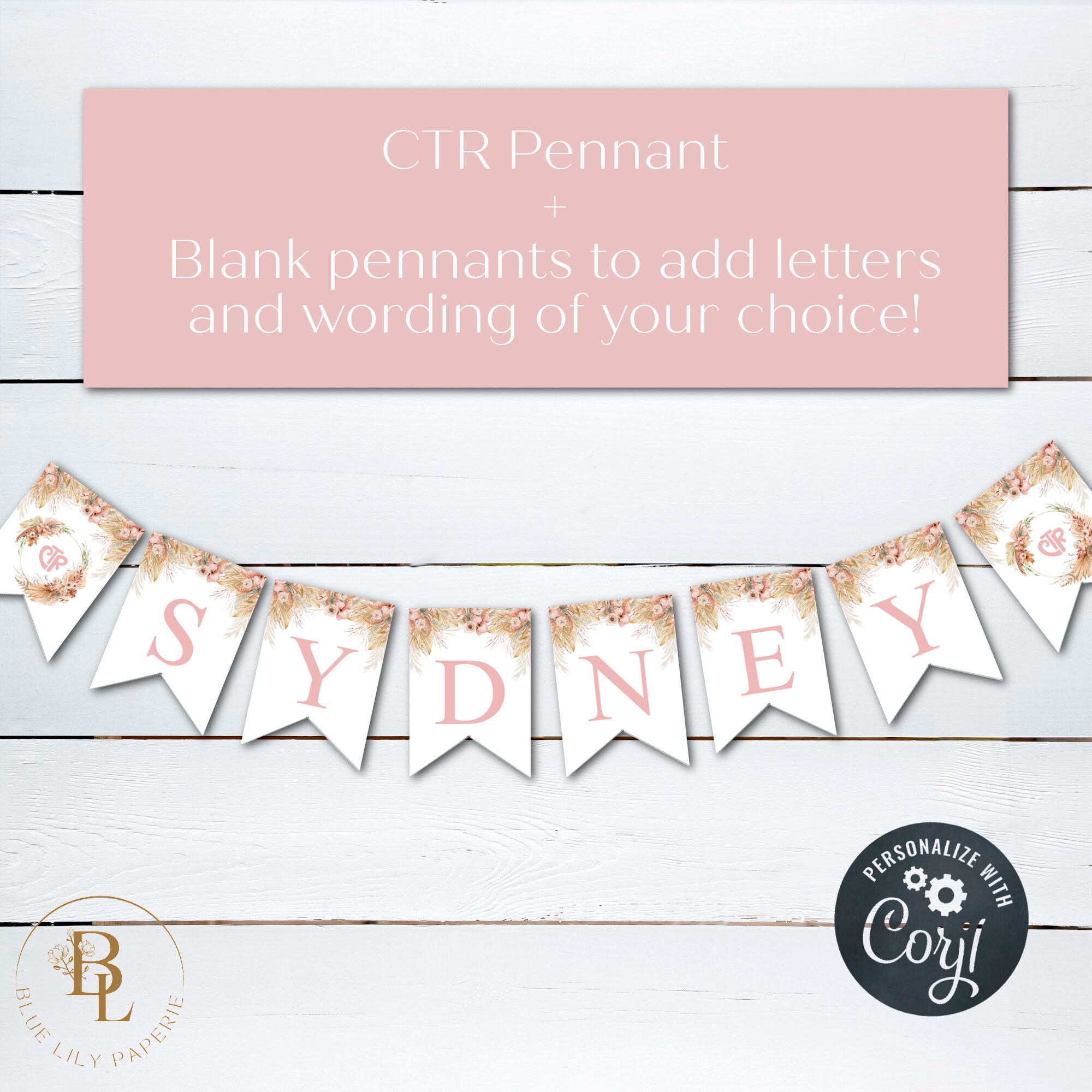 LDS Baptism Banner, Boho Baptism Banner, CTR, Template, Boho Pampas ...