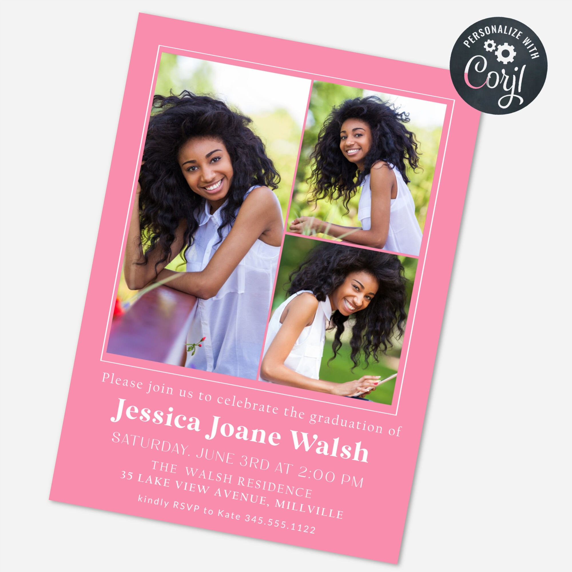 Hot Pink Graduation Party Invitation, Minimal Graduation Announcement ...