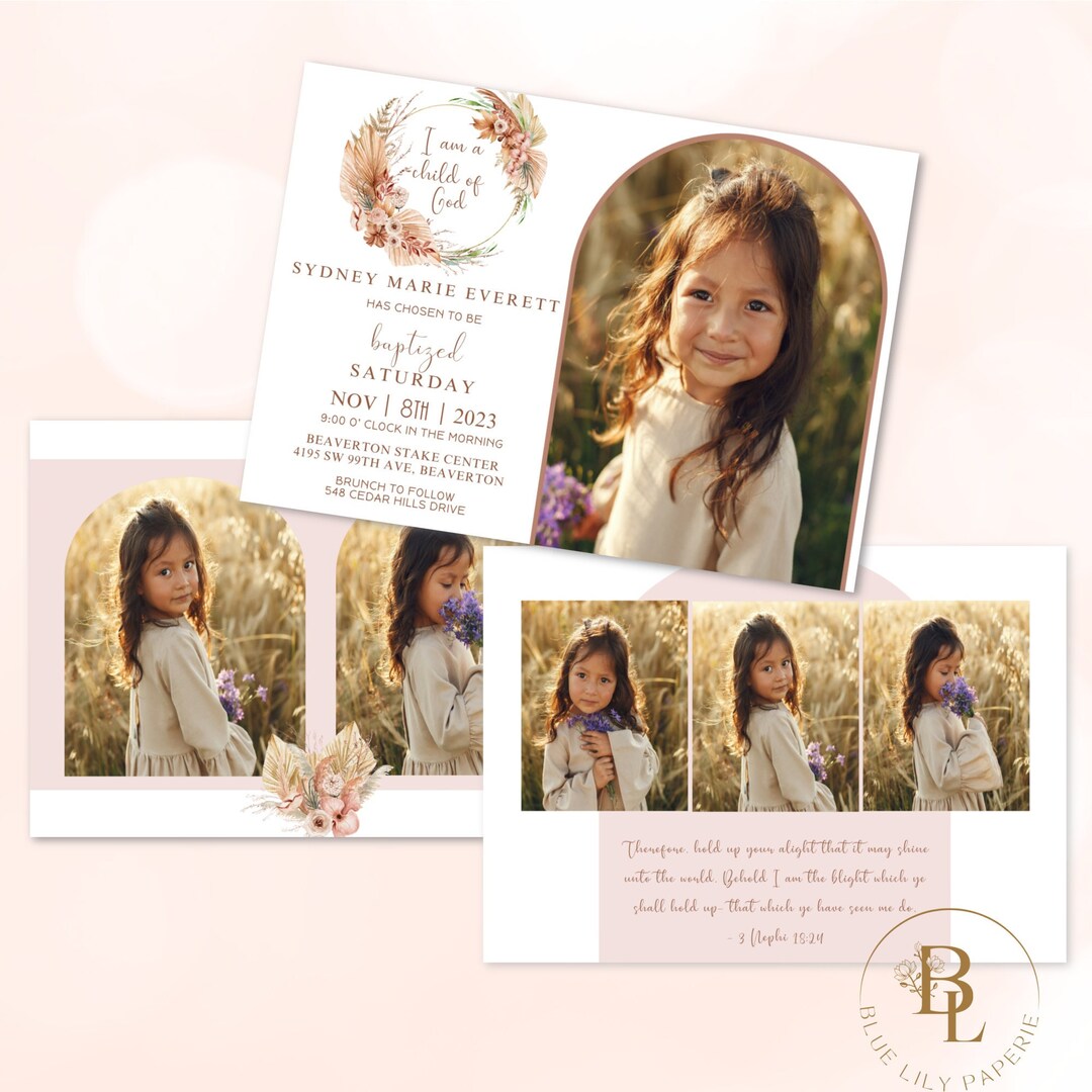 LDS Baptism Invitation, Boho Baptism Invitation, LDS Template, Boho ...