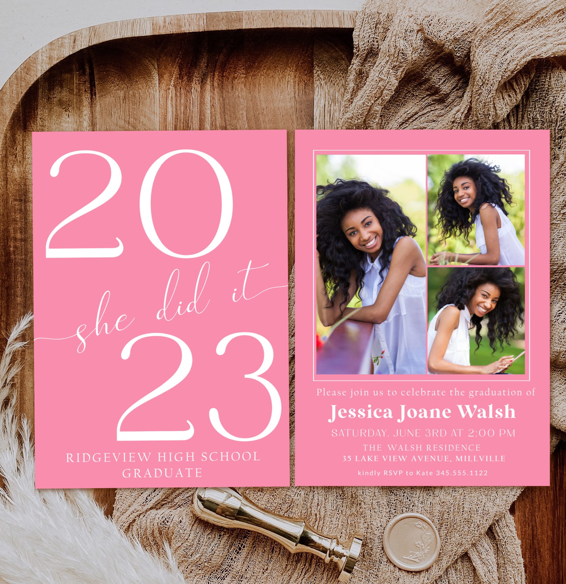 Hot Pink Graduation Party Invitation, Minimal Graduation Announcement ...