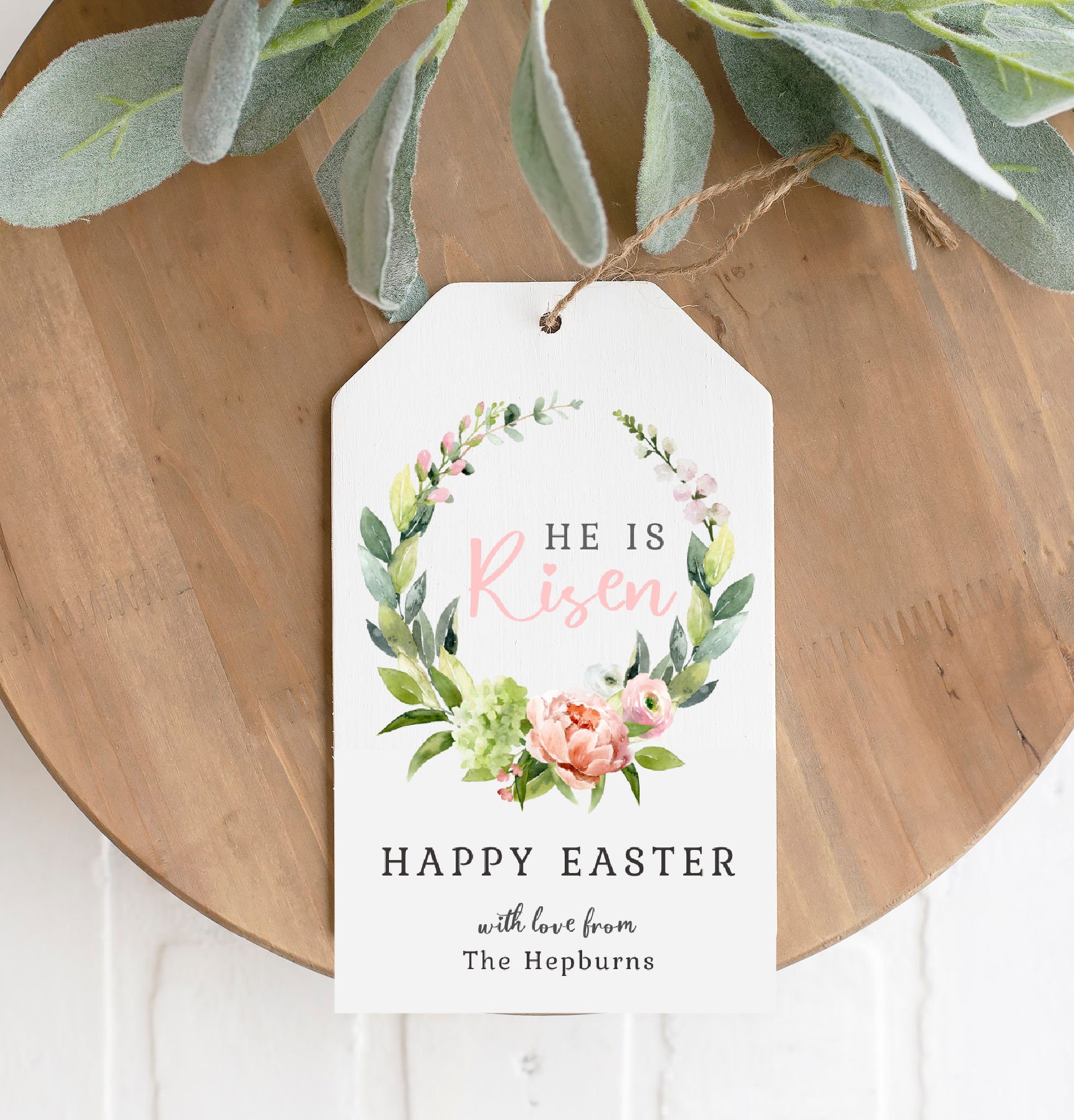 He is Risen Easter Tag, Editable Easter Treat Tag Template, Pink Peony ...