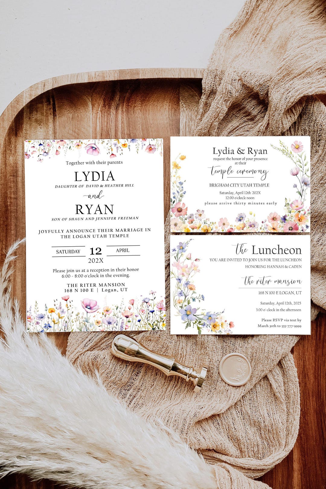 LDS Spring Summer Wildflower Wedding Invitation Set Template, Pastel ...