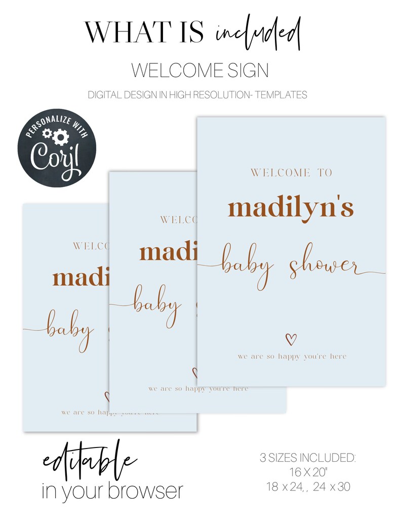Pale Blue Minimal Baby Shower Welcome Sign, Printable Boho Shower ...