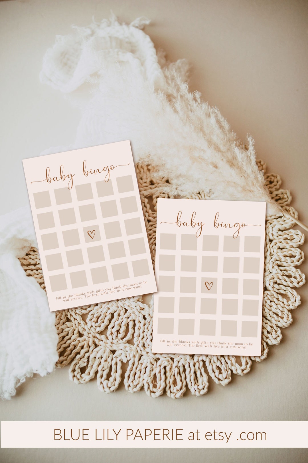 Blush Pink Minimal Boho Baby Shower Game, Pink Baby Shower, Baby BINGO ...